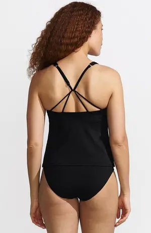 LANDS' END D-cup Tugless High Neck Strappy Back Tankini - Black