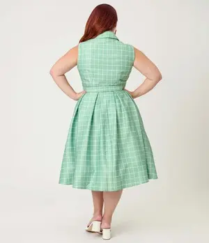 Unique Vintage 1950s Edith Swing Dress - Mint Plaid