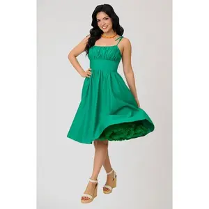 Unique Vintage 1950s Cotton Swing Dress - Green Solid