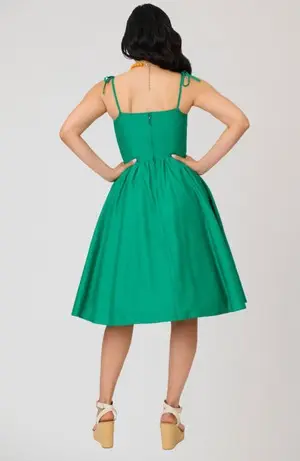 Unique Vintage 1950s Cotton Swing Dress - Green Solid