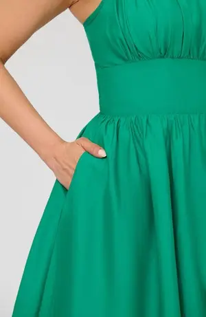 Unique Vintage 1950s Cotton Swing Dress - Green Solid