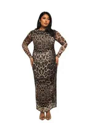 FASHION-SZN CURVE Leopard Print Midaxi Dress - Brown