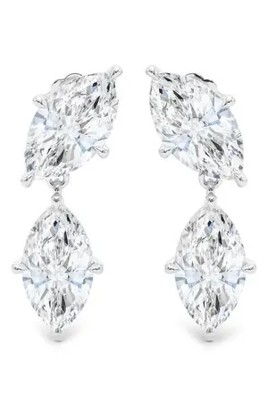 HAUTECARAT Lab Grown Diamond Twin Marquise Cut Drop Earrings - 18k White Gold