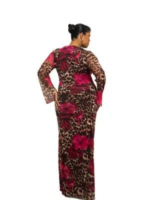 FASHION-SZN CURVE Leopard Print Mesh Maxi Dress