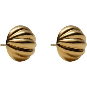 Argento Vivo Ribbed Button Stud Earrings - Gold