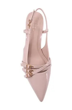 SHU SHOP Nadja Pointed-toe Kitten Heel Slingback Pumps - Beige Patent