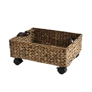 HAPPIMESS Adaline 18.11" Classic Farmhouse Handwoven Hyacinth Rectangular Underbed Storage Bin With Wheels And Handles - Brown