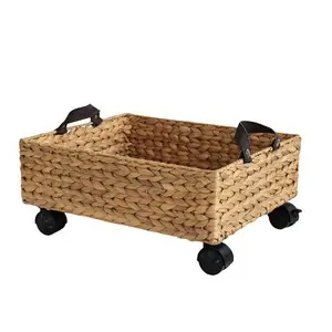 HAPPIMESS Adaline 18.11" Classic Farmhouse Handwoven Hyacinth Rectangular Underbed Storage Bin With Wheels And Handles - Natural
