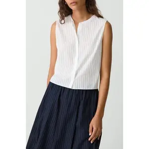 Theory Stripe Sleeveless Crop Button-up Shirt