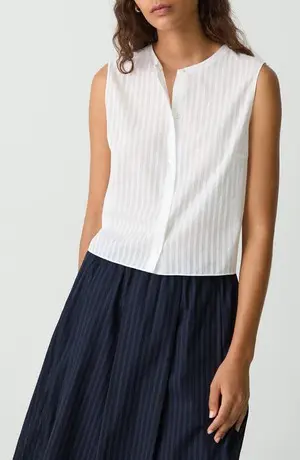 Theory Stripe Sleeveless Crop Button-up Shirt