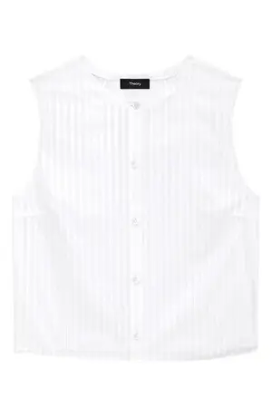 Theory Stripe Sleeveless Crop Button-up Shirt