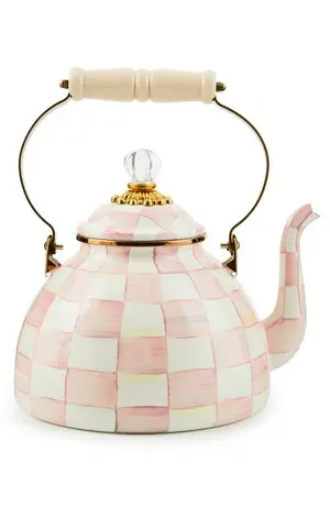 MACKENZIE-CHILDS Rosy Check Enameled Steel 3-quart Tea Kettle - Pink/ White