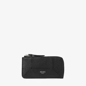JIMMY CHOO Diamond Lise Zipped M Black Grainy Calf Leather Card Holder - Black/antique Silver