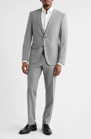 BOSS Huge Slim Fit Grey Mélange Suit - Silver
