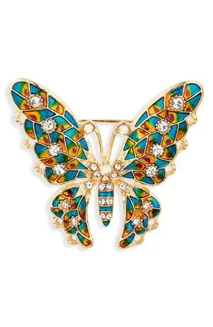 CLIFTON WILSON Embellished Butterfly Lapel Pin - Gold