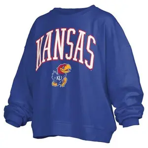 PRESSBOX Kansas Jayhawks Janise Arch Pullover Sweatshirt - Royal