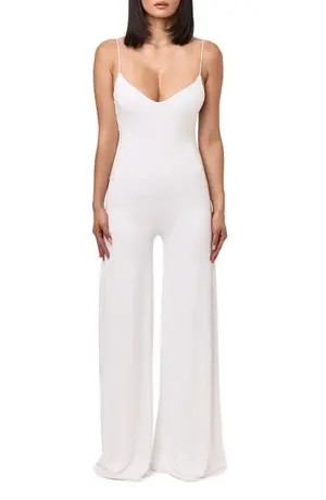 Naked Wardrobe Wide-leg Stretch-jersey Jumpsuit - White