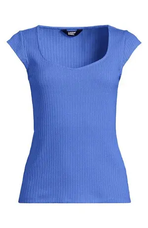 LANDS' END Pointelle Cap-sleeve Top - Crisp Blue