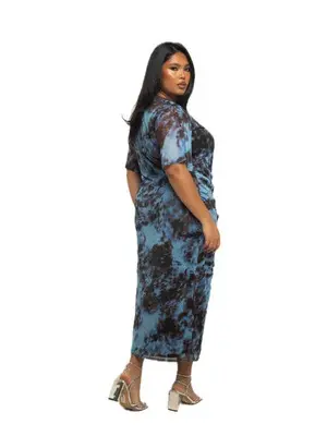 FASHION-SZN CURVE Abstract Print Mesh Midi Dress