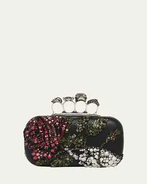 Alexander McQueen Beaded Floral Knuckle Duster Clutch - Multi Silver