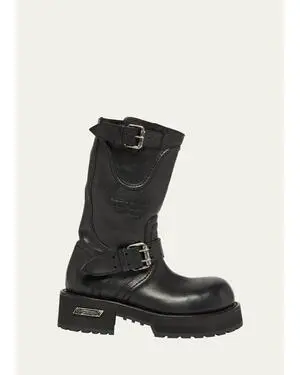 Balenciaga Venom Leather Biker Boots - Black