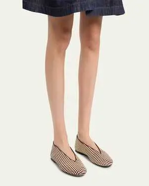 Bottega Veneta Bicolor Woven Nappa Ballerina Flats - Barolo/camomile