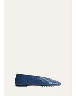 Bottega Veneta Micro Woven Nappa Leather Ballerina Flats Blue