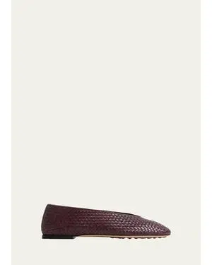 Bottega Veneta Micro Woven Nappa Leather Ballerina Flats Deep Red