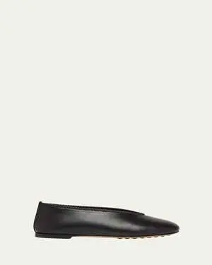 Bottega Veneta Lagoon Nappa Leather Ballerina Flats - Nero