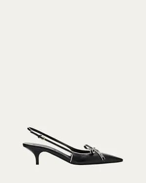 Miu Miu Nappa Leather Bow Slingback Pumps - Nero/bianco