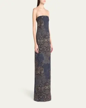 Giorgio Armani Tile-print Silk Column Gown