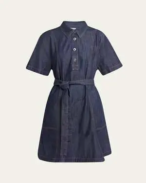 Bottega Veneta Short-sleeve Belted Denim Shirt Dress