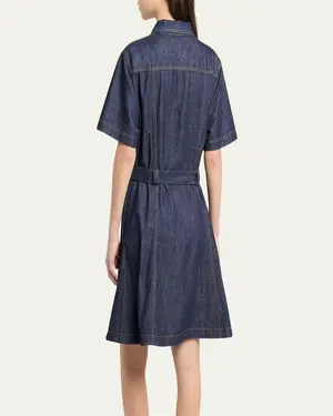 Bottega Veneta Short-sleeve Belted Denim Shirt Dress