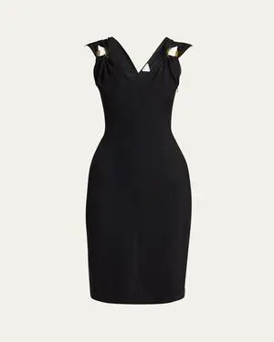 Bottega Veneta Buckle Sleeveless Grainy Viscose Linen Dress - Nero