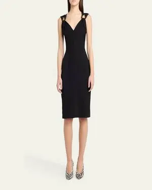 Bottega Veneta Buckle Sleeveless Grainy Viscose Linen Dress - Nero