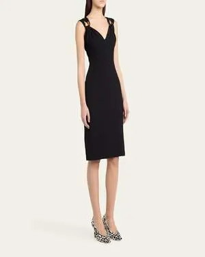 Bottega Veneta Buckle Sleeveless Grainy Viscose Linen Dress - Nero