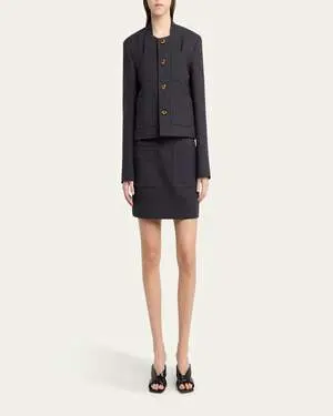 Bottega Veneta Light Structured Cotton Mini Skirt With Patch Pockets - Antracite