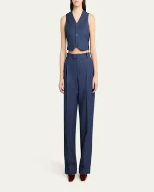 Bottega Veneta Melange Wool Drill Vest - Indigo