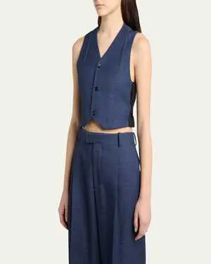 Bottega Veneta Melange Wool Drill Vest - Indigo