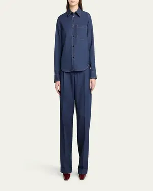 Bottega Veneta Melange Wool Cotton Drill Button-down Shirt