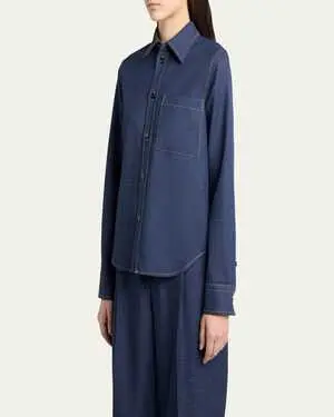 Bottega Veneta Melange Wool Cotton Drill Button-down Shirt
