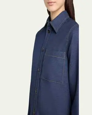 Bottega Veneta Melange Wool Cotton Drill Button-down Shirt