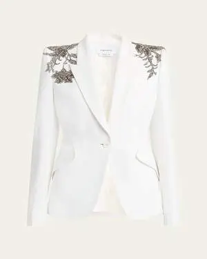 Alexander McQueen Crystal Embellished Single-breasted Blazer - Black