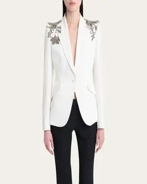 Alexander McQueen Crystal Embellished Single-breasted Blazer