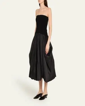 Simkhai Izzy Strapless Midi Bubble Dress - Black