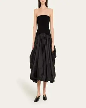 Simkhai Izzy Strapless Midi Bubble Dress - Black