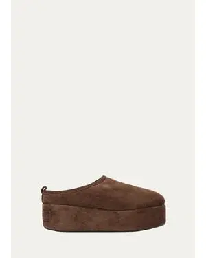 Balenciaga Alaska Suede Faux Shearling Mules - Kaki