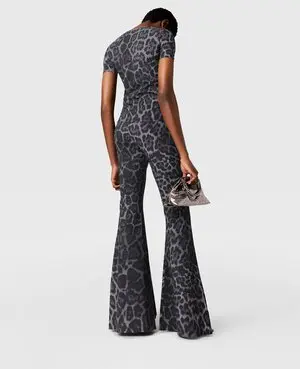 Stella McCartney Leopard-print Flared Pants - Ash Grey