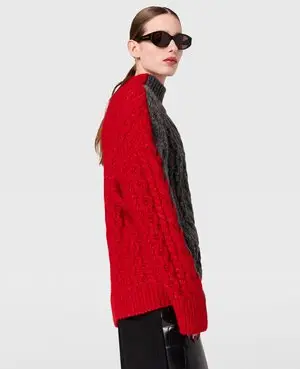 Stella McCartney Laced Sleeves Cableknit Turtleneck Sweater - Red/grey