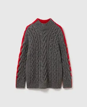 Stella McCartney Laced Sleeves Cableknit Turtleneck Sweater - Red/grey